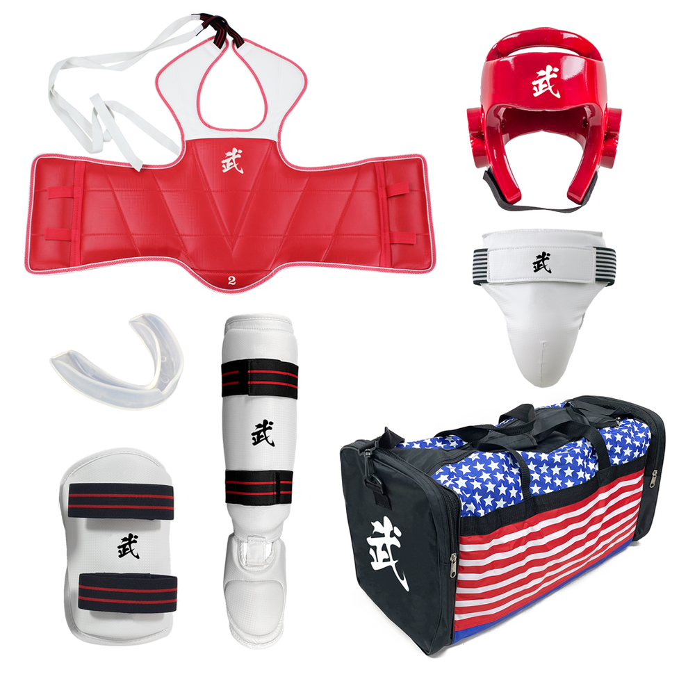 Taekwondo Vinyl Sparring Gear Set w/ Shin Instep Guards ...